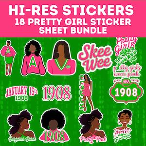 Pink and Green Pretty Sorority Sticker Sheet Bundle, 18pcs - Greek Life ...