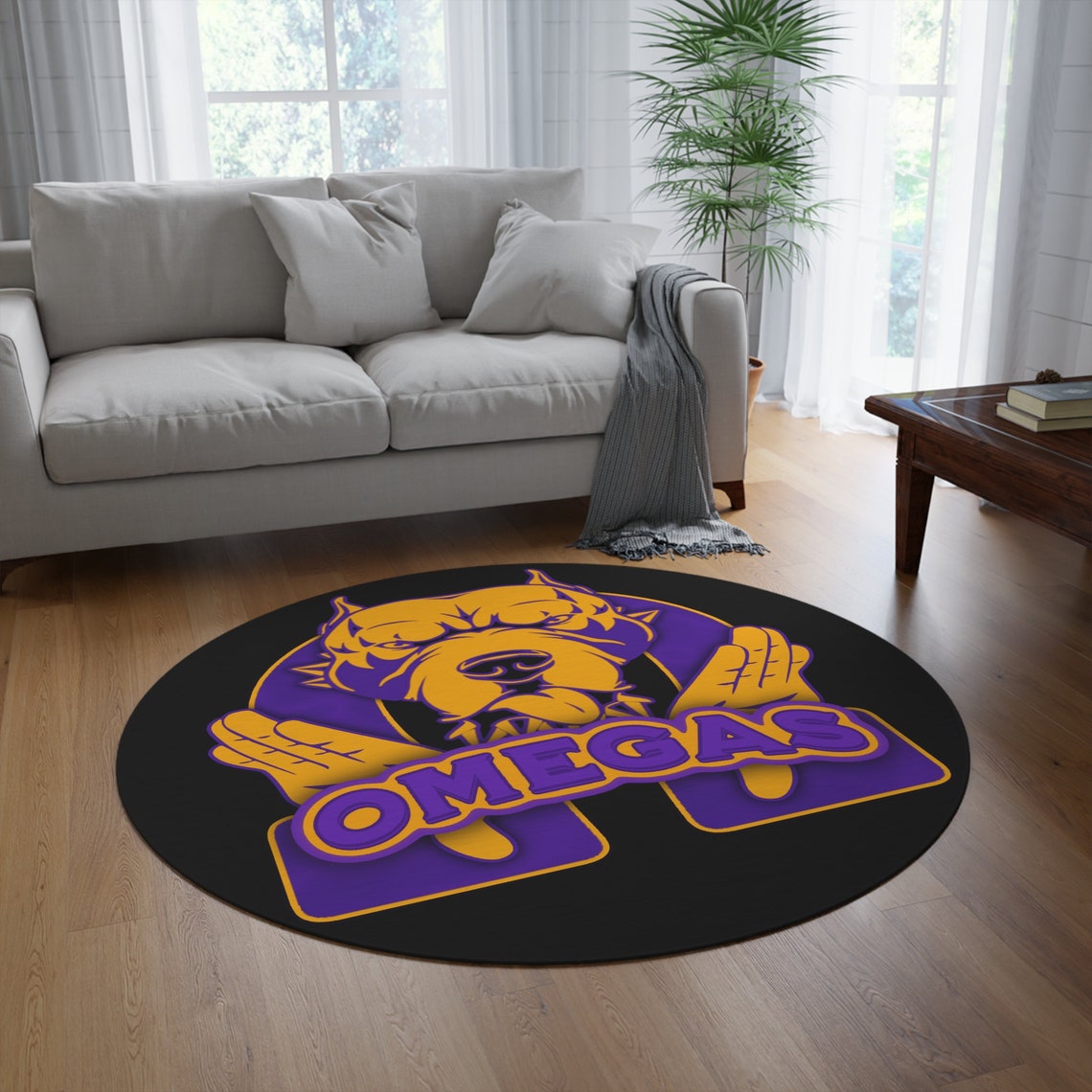 Que Dogs Area Rug Omega Dog Fraternity Dorm Decor Royal Purple and Gold ...