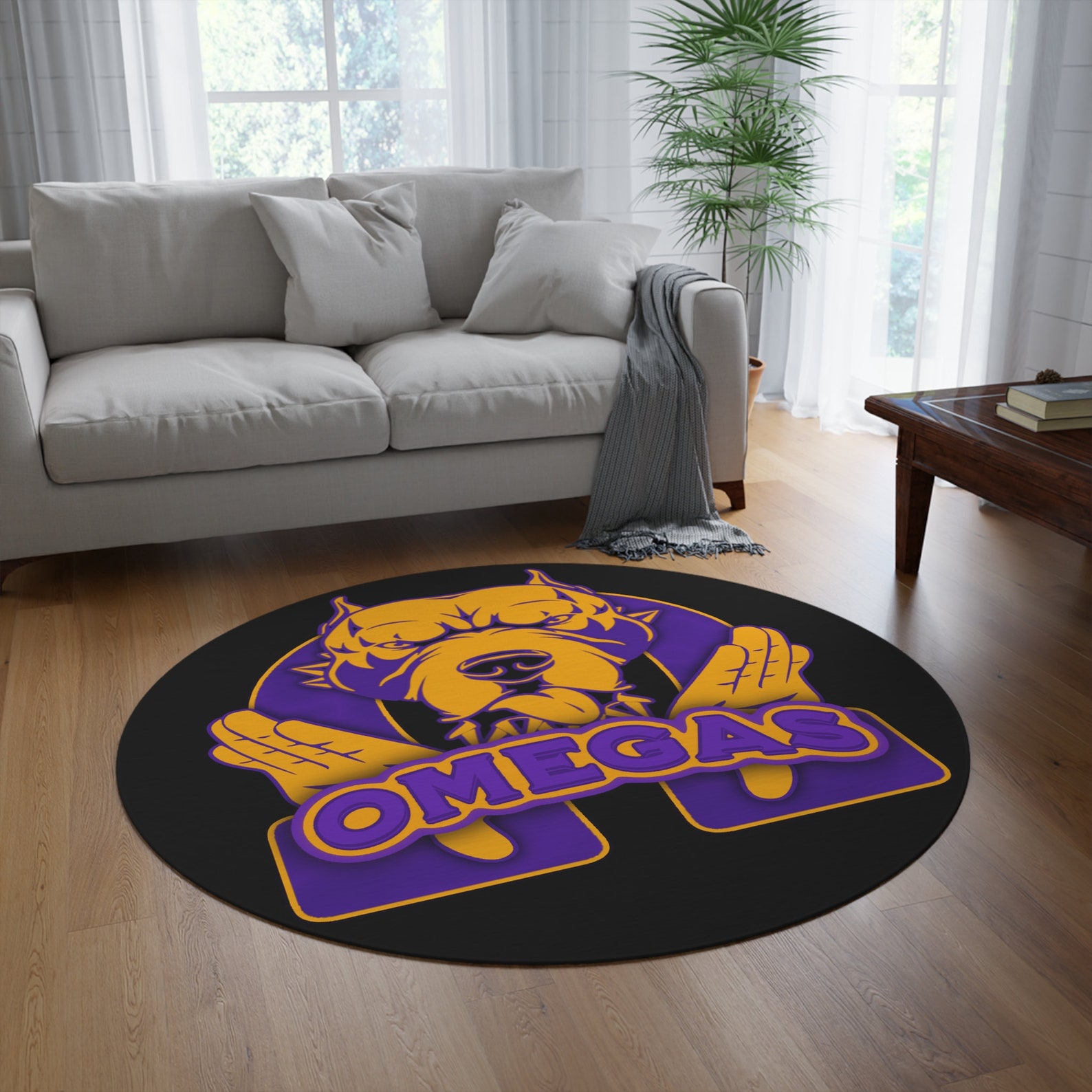 Que Dogs Area Rug Omega Dog Fraternity Dorm Decor Royal Purple and Gold ...