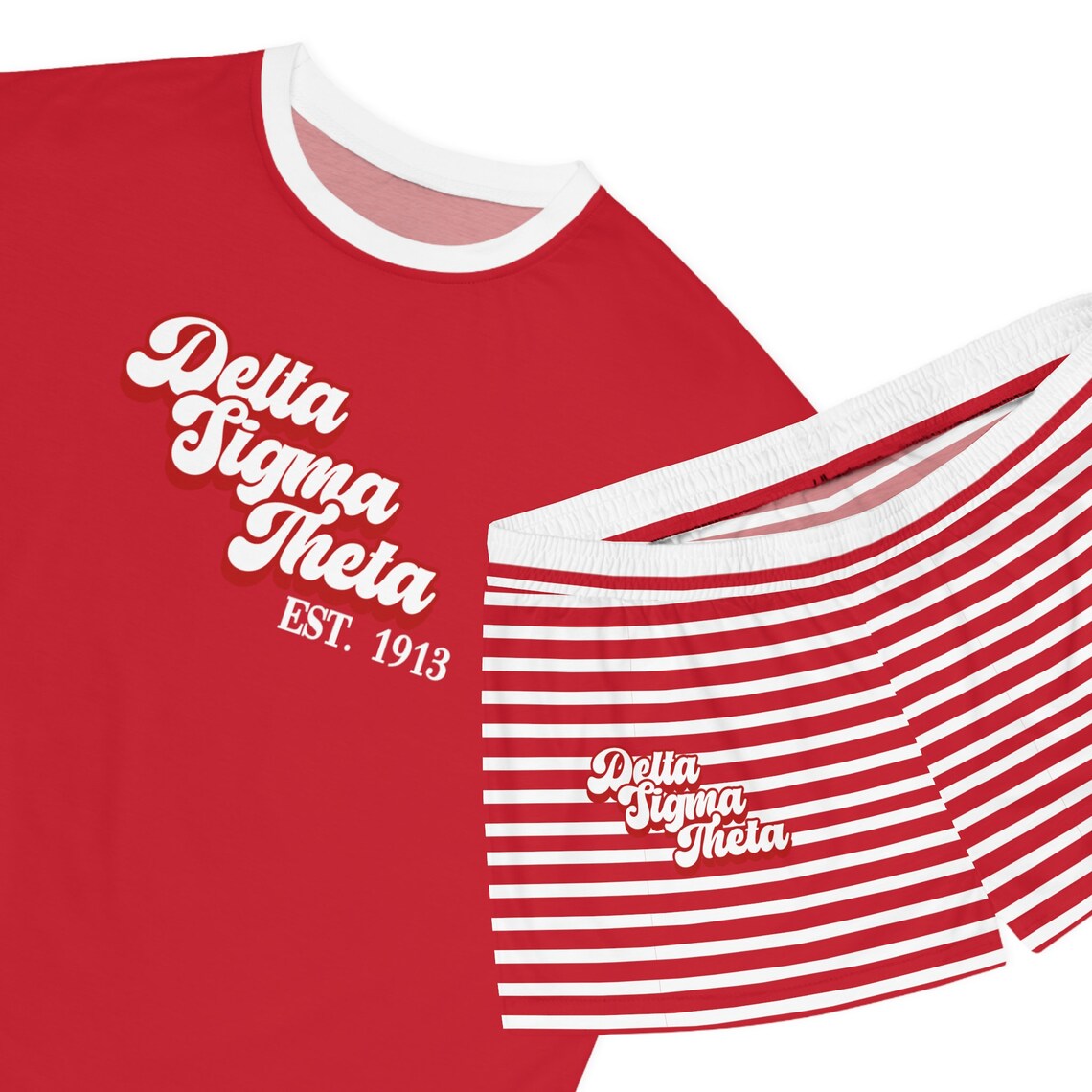 Delta Striped Short Pajamas Set Crimson Red Lounge & Sleep Set for ...