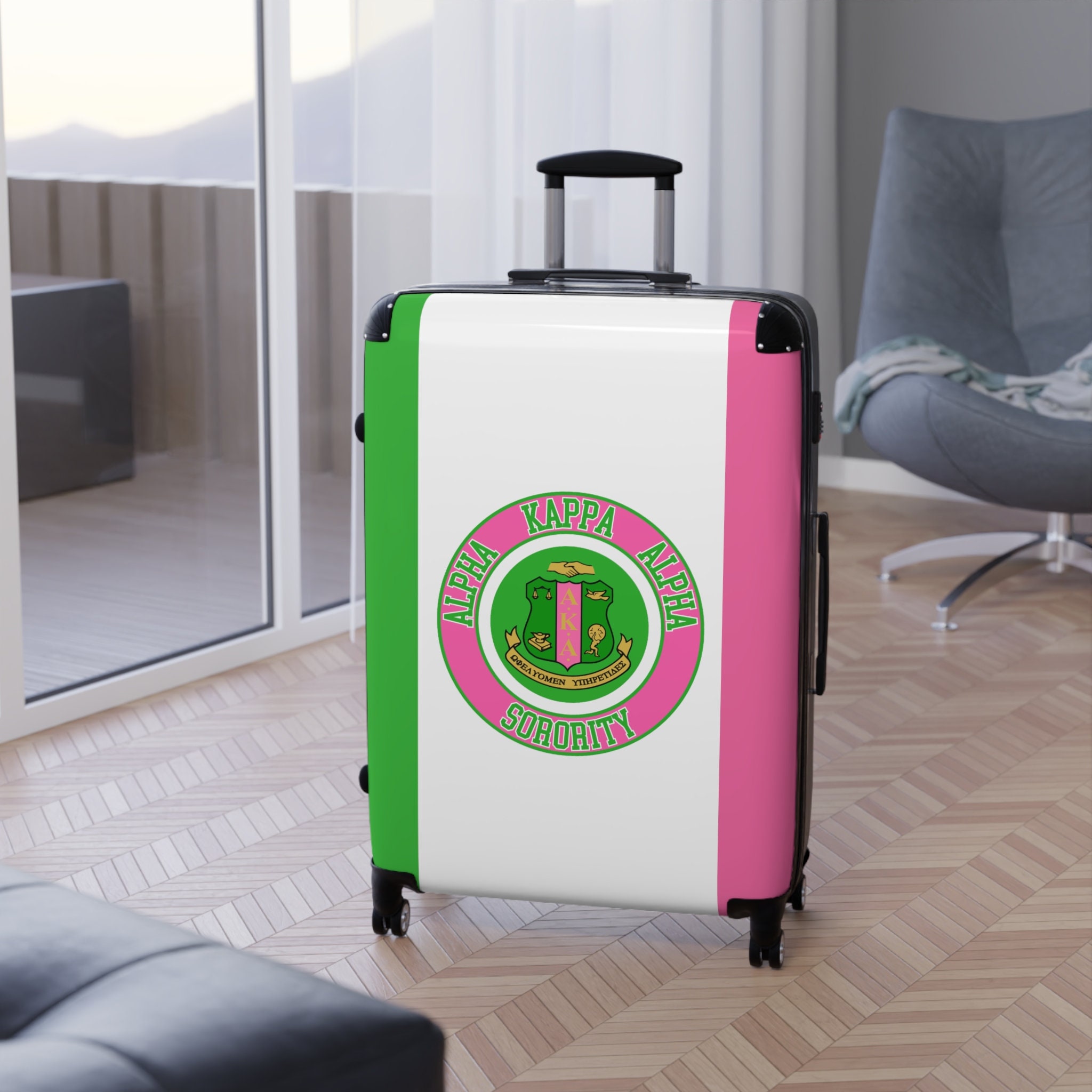 Alpha Kappa Alpha Sorority Suitcase Pink and Green Traveling Luggage ...