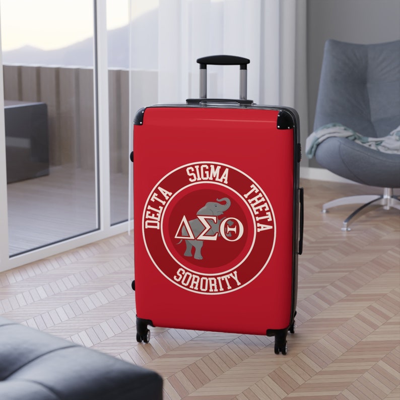 Red Delta Sigma Theta Sorority Travel Suitcase Round Logo With Greek ...