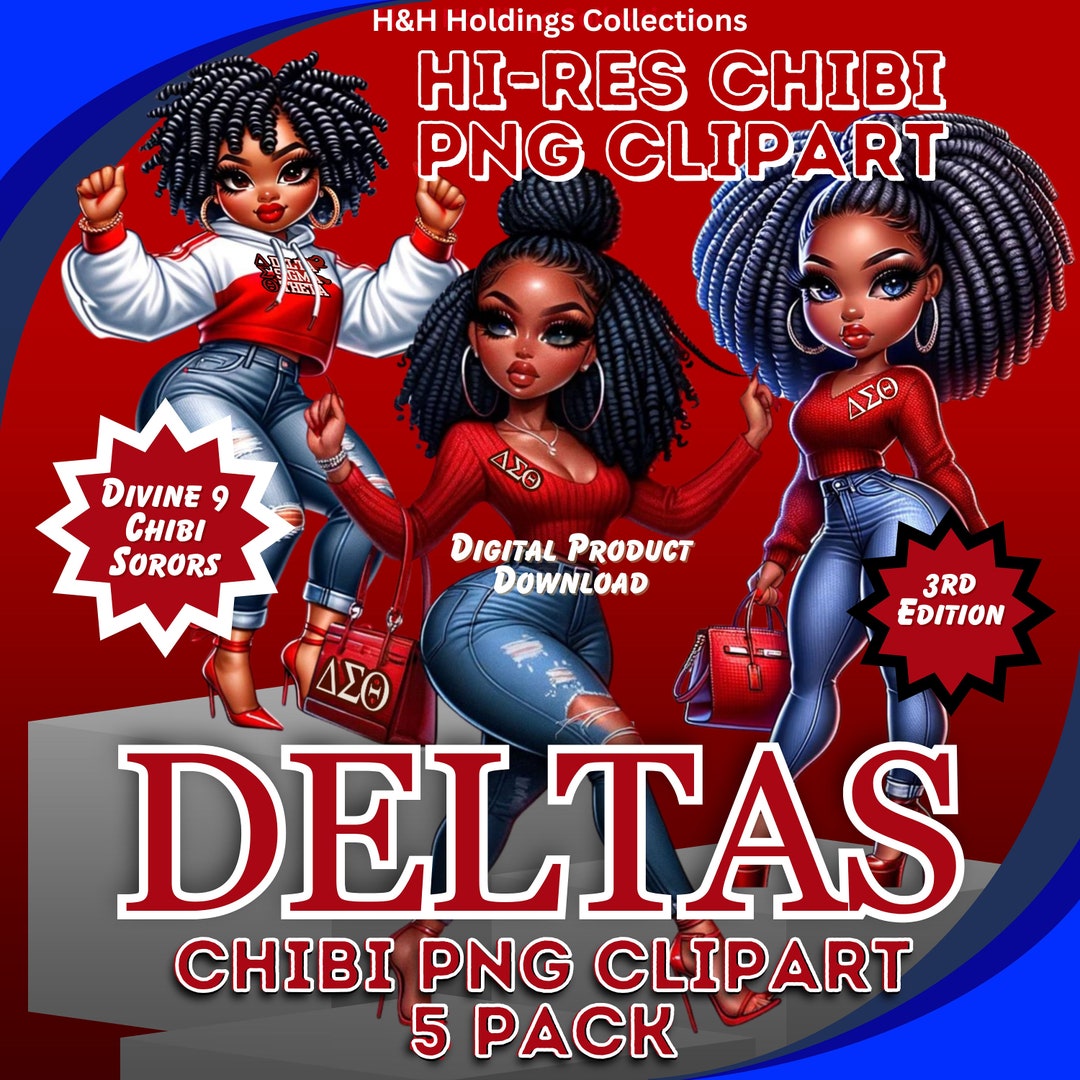 Delta Sorority Chibi PNG Bundle DST Graphic Digital Downloads, 5 lindos ...