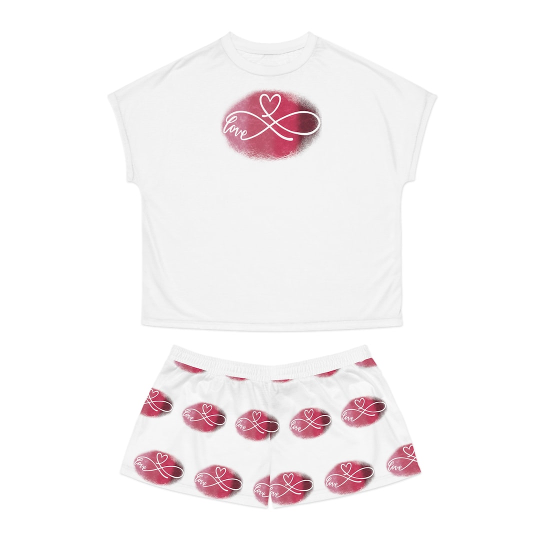 Palette of Love Women's Short Pajama Set AOP, Hearts Infinity PJ Set ...
