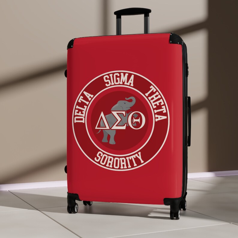Red Delta Sigma Theta Sorority Travel Suitcase Round Logo With Greek ...