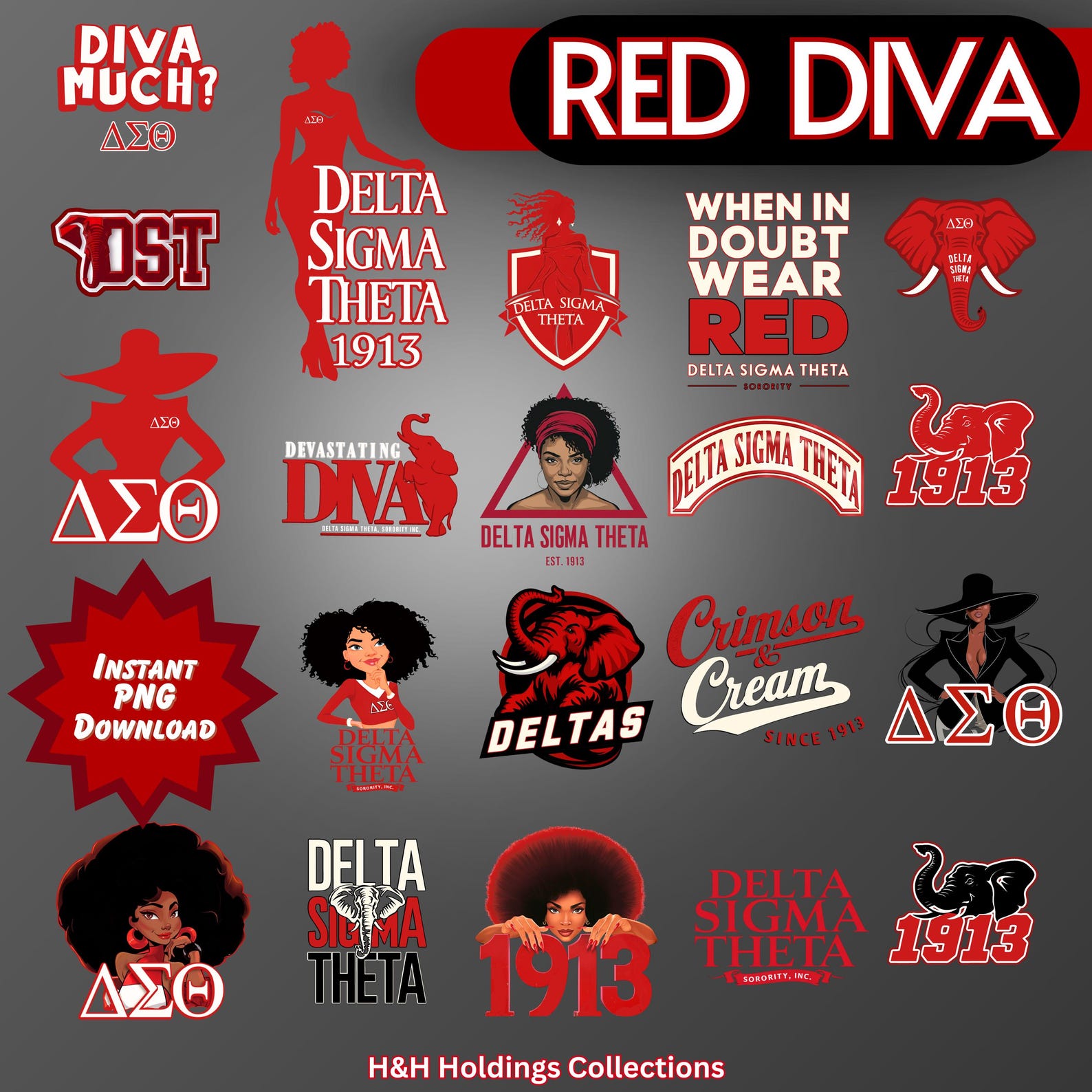 Red Diva Sorority Clipart Bundle – HBCU Greek Letter Graphics (digital ...