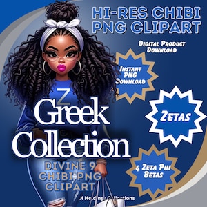 Zeta Sorority Chibi PNG Bundle Zeta Graphic Digital Downloads, 4 ...