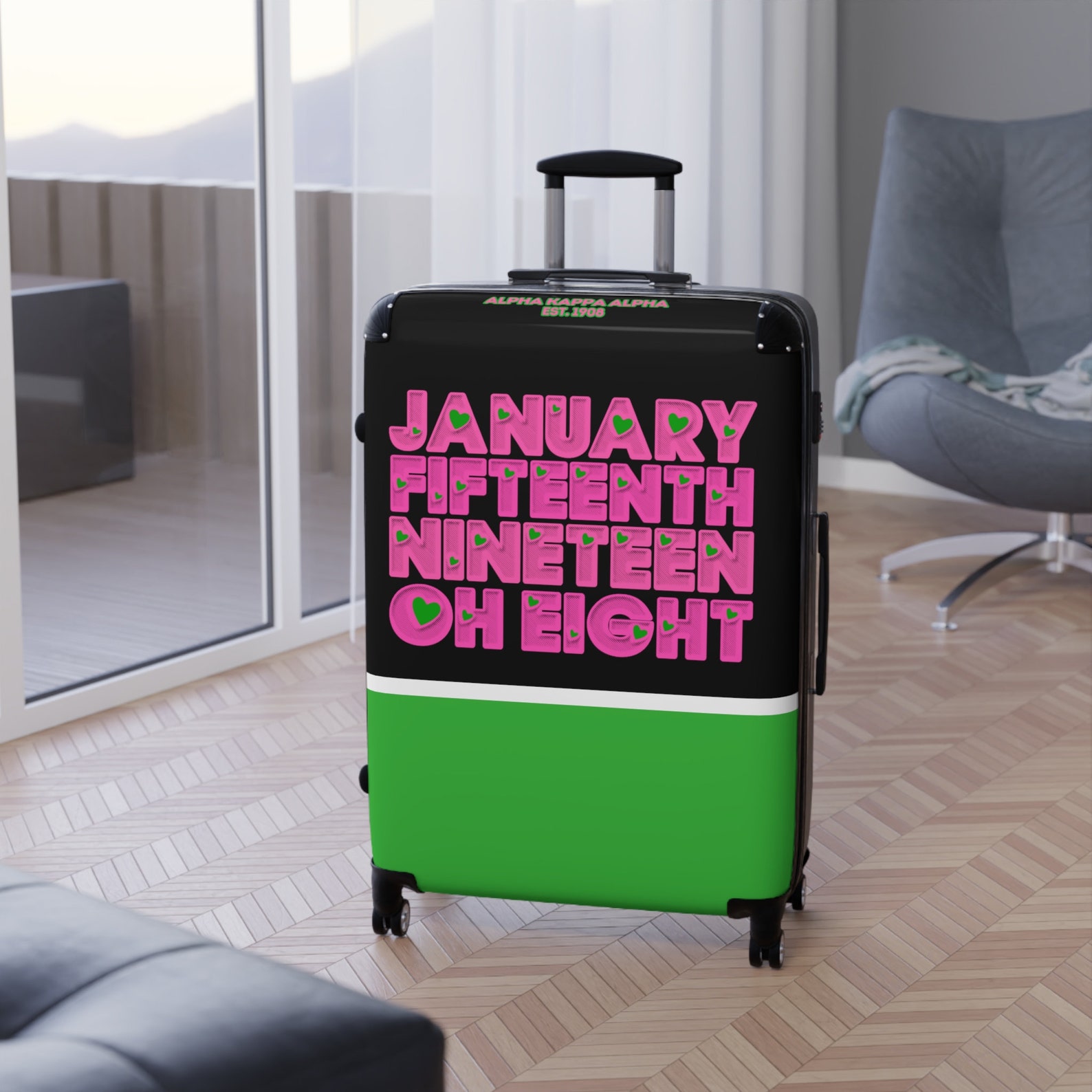 Cute Alpha Kappa Sorority Suitcase AKA Pink and Green Traveling Soror ...