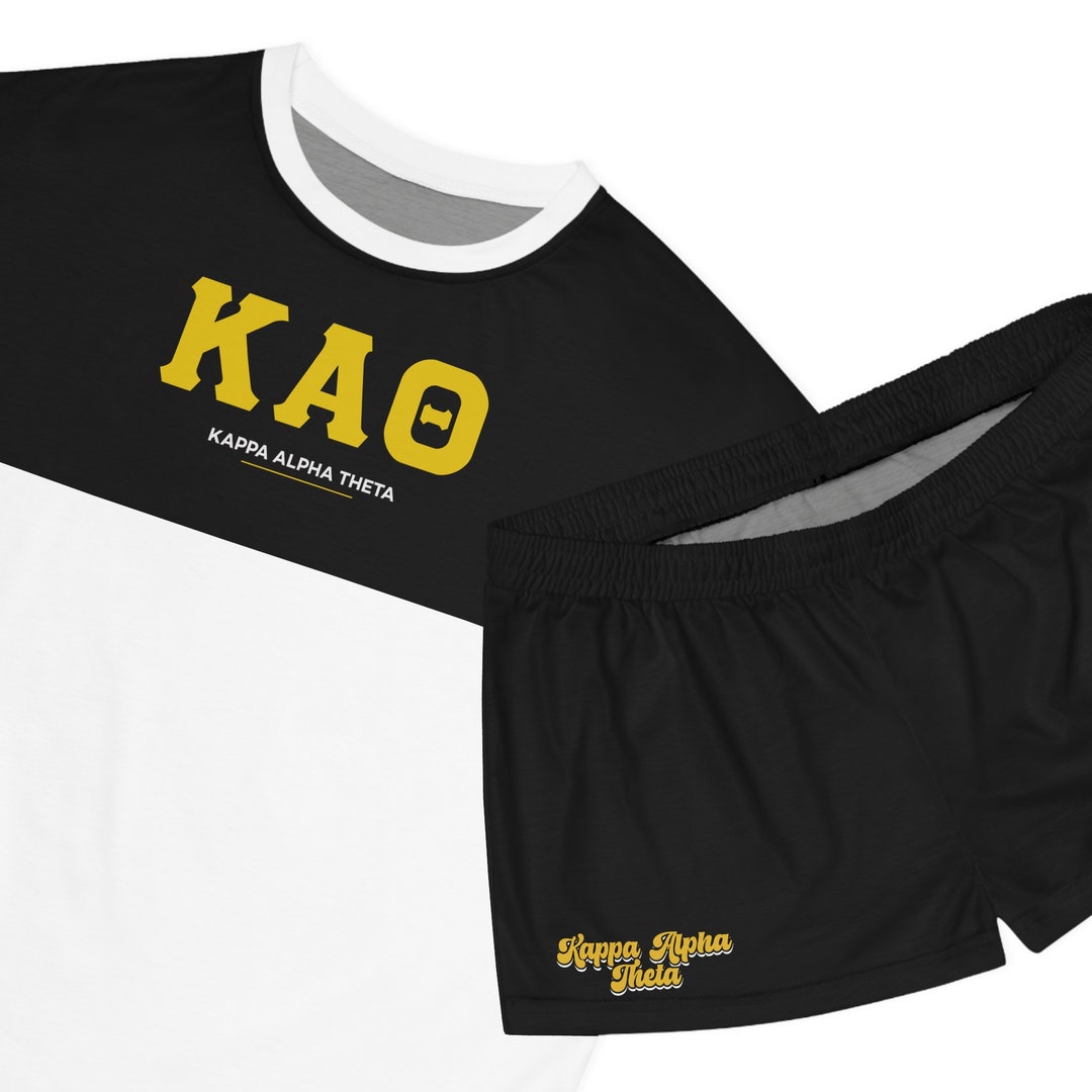 Black & Gold Kappa Alpha Theta Themed Pajama Short Set Greek Letter ...