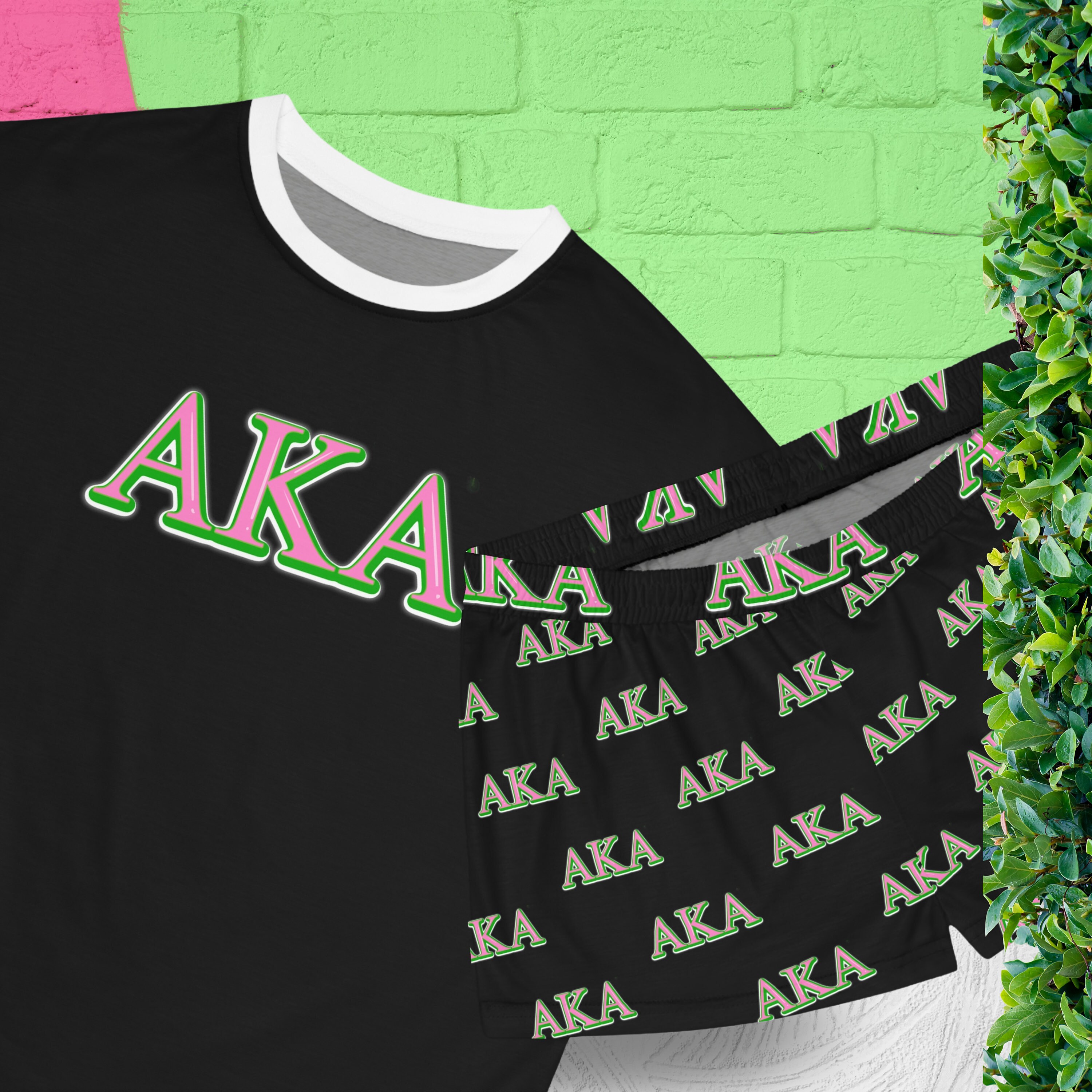 AKA Sorority Pajama Short Set Alpha Kappa Alpha Greek Letter Print ...