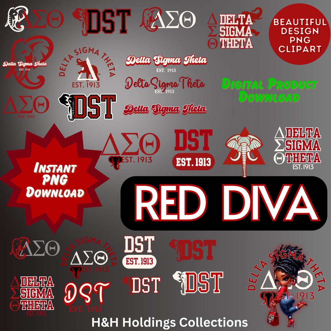 Red Diva Sorority Logos – 24 PNG & JPG Files: 1913 Greek Letter Graphics – Instant Digital ...