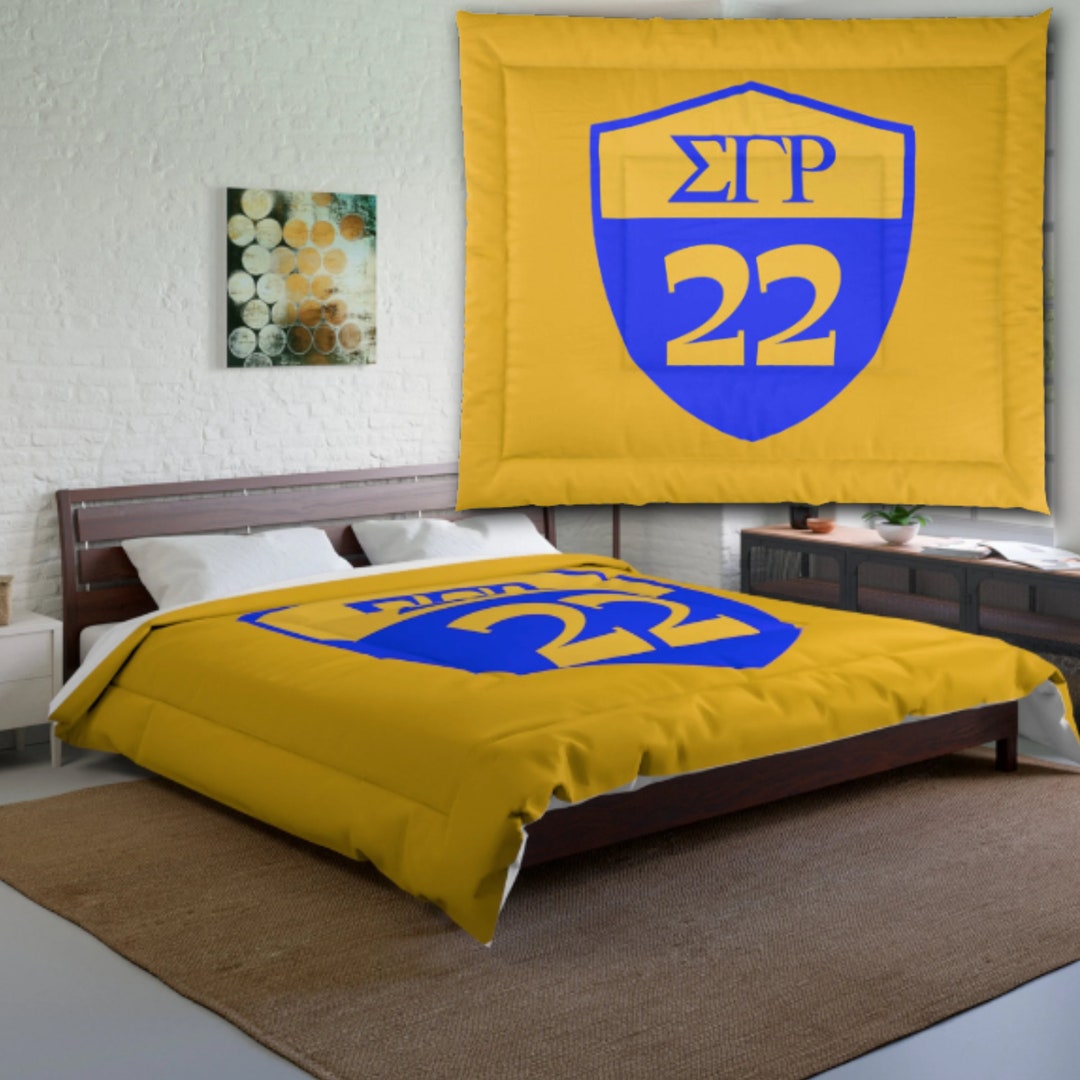Sgrho Shield Comforter Greek Letters for Black Sorority, Blue & Gold ...