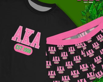 AKA Women's Short Pajama Set Pink & Green Comfy Lounge Wear With Greek ...