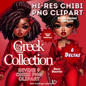 Delta Sorority 4th Edition PNG Bundle 6 HD Delta Chibi Clipart Beauties ...