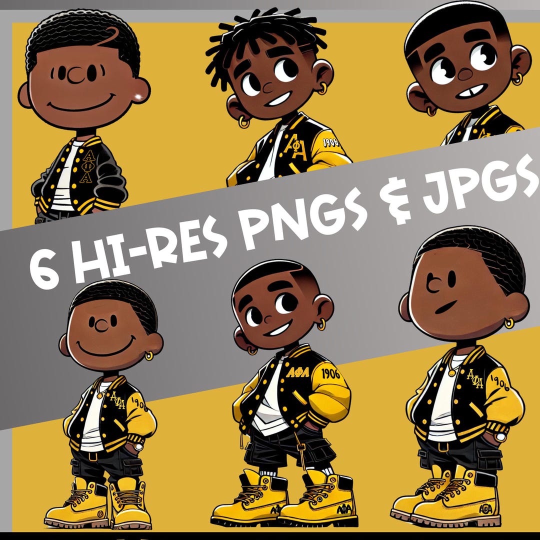 Black and Gold Fraternity Cartoon PNG Bundle – 6 Hi-res Greek Letter ...