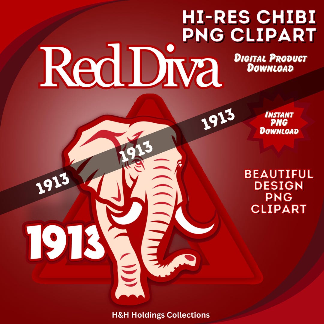 Red Diva Sorority Elephant Logo Clipart – PNG Design (digital Download ...