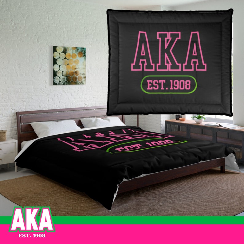Alpha Kappa Alpha Sorority Comforter Set Pink & Green Bedroom Decor ...
