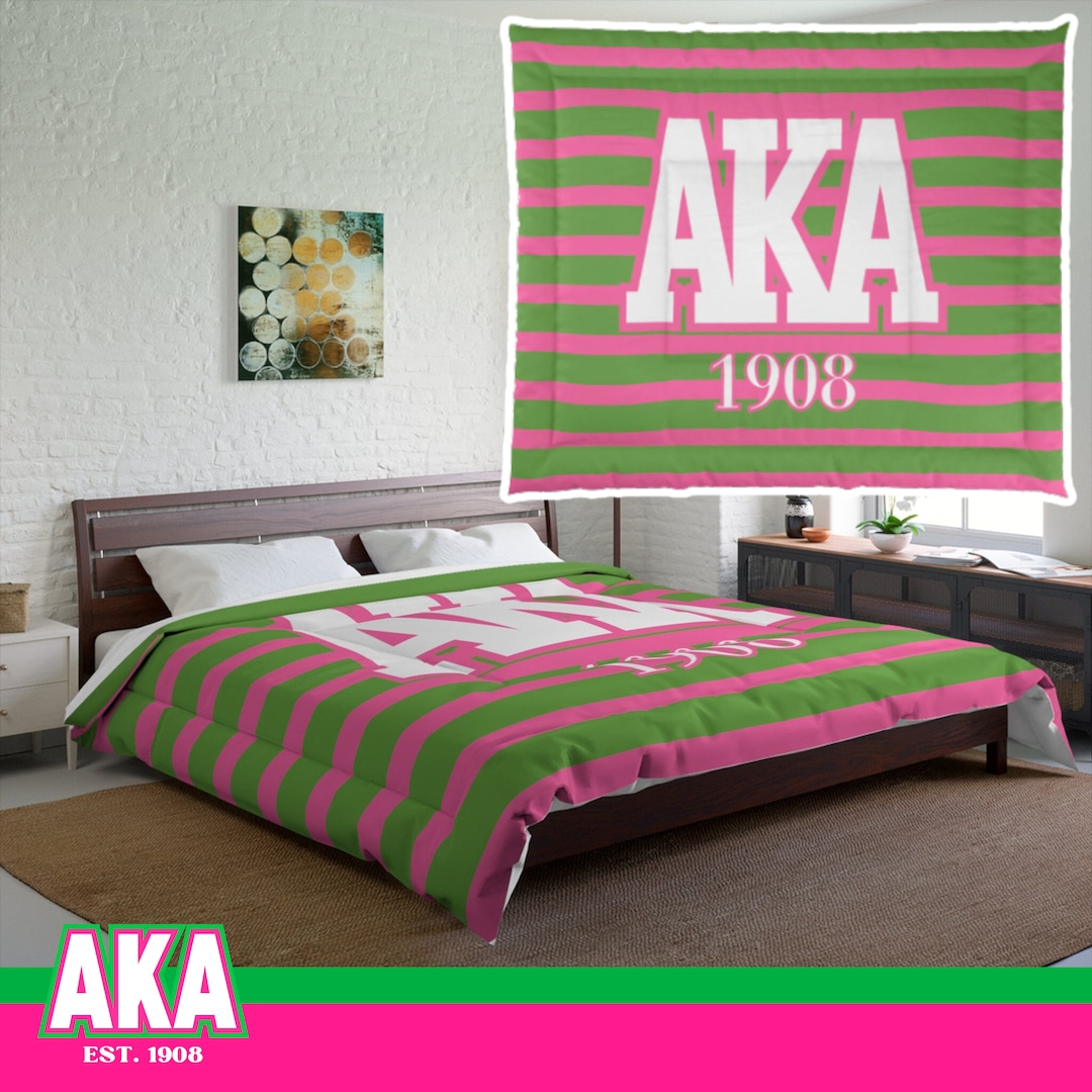 Alpha Kappa Alpha Sorority Comforter Set Pink & Green Bedroom Decor ...