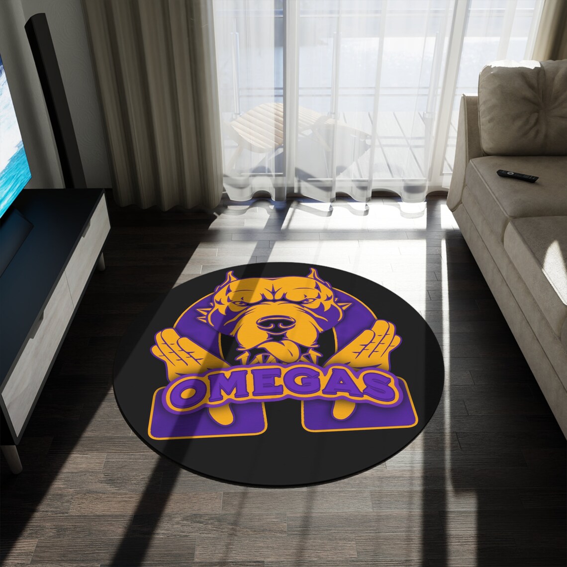 Que Dogs Area Rug Omega Dog Fraternity Dorm Decor Royal Purple and Gold ...