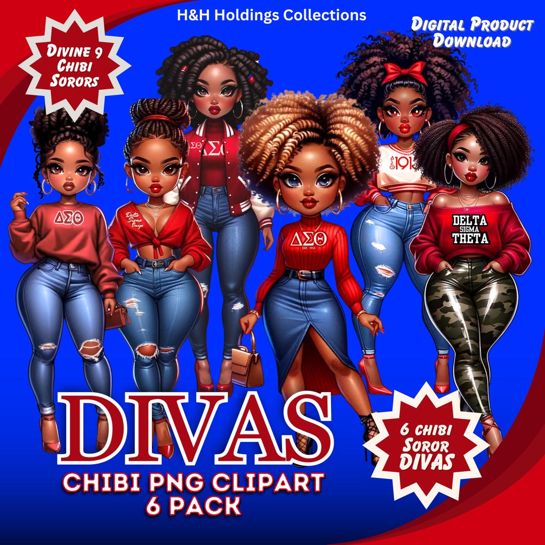 Black Girl Chibi PNG Clipart – HBCU Sorority Divas (digital Download ...