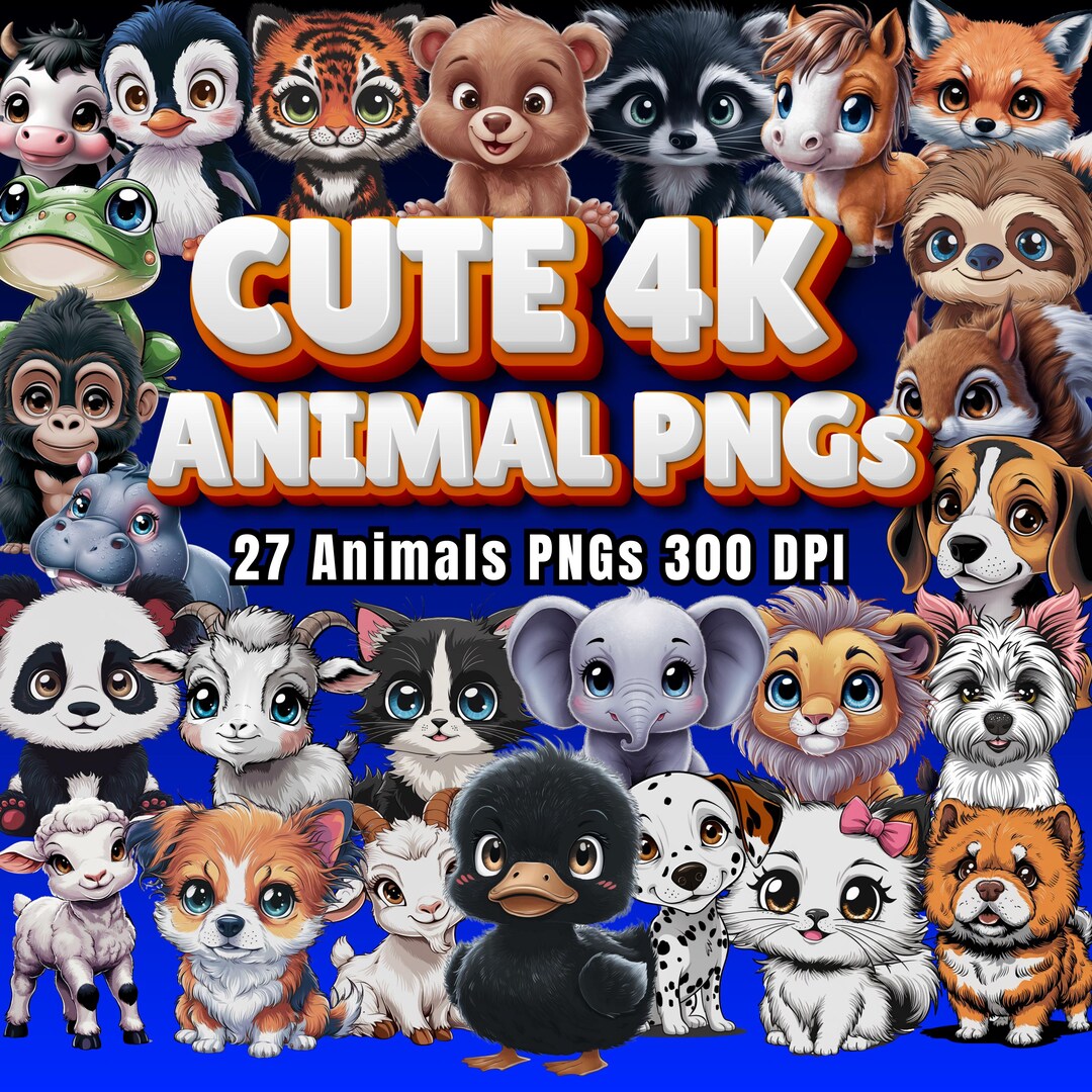 Cute Animals Clipart Bundle, Baby Animals PNG Set, Watercolor Nursery ...