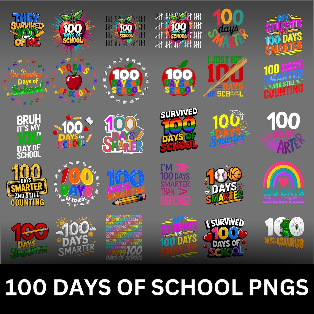 100th Day of School Sublimation Design Bundle: 30+ High-quality PNG ...