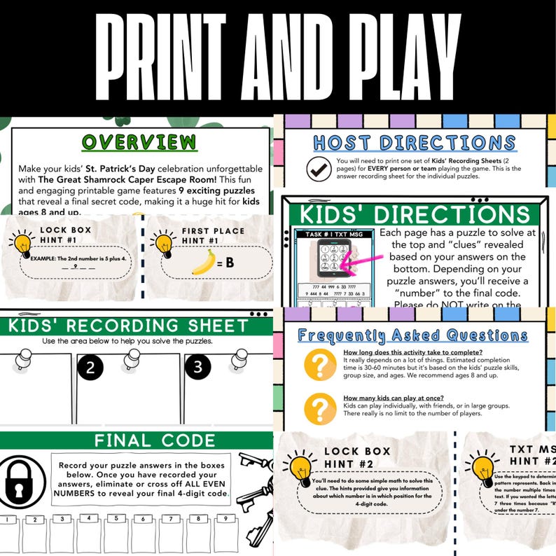 St. Patrick's Day Escape Room Kit for Kids (printable), Leprechaun Game ...