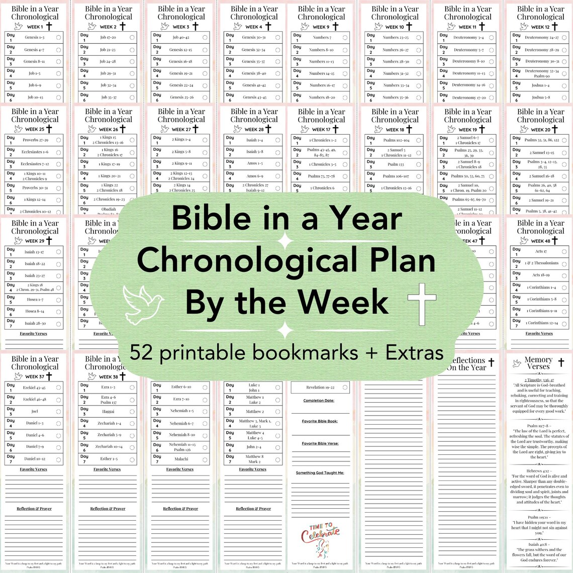 Bible Reading Plan Bookmark Set – Chronological, Weekly (instant ...