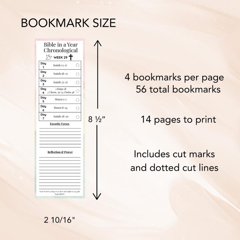 Bible Reading Plan Bookmark Set – Chronological, Weekly (instant ...