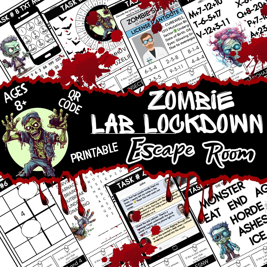 Halloween Zombie Escape Room Kit, DIY Printable Kids Game Horror Theme ...