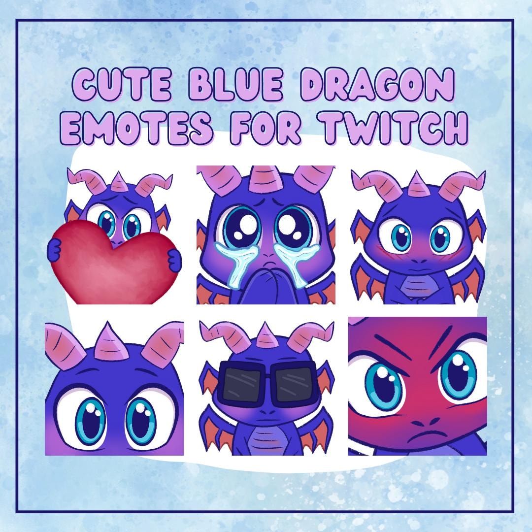 Blue Dragon Cute Twitch/discord Emotes | Mystic Dragon Expressions ...