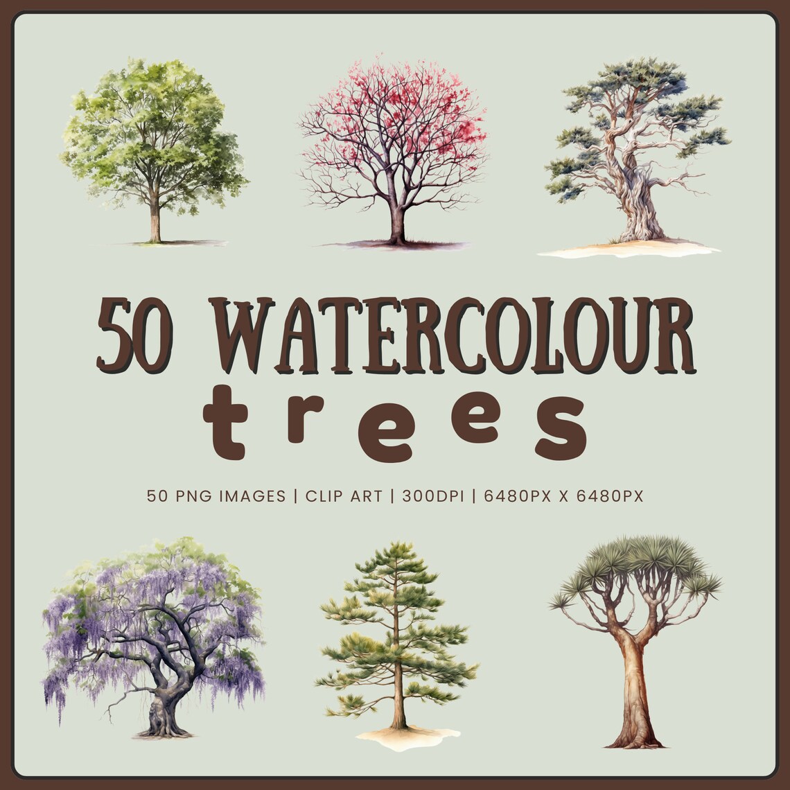 Watercolor Trees Clipart Pack Set of 50 PNG Images Digital Download ...