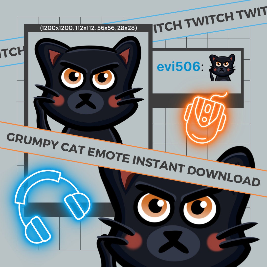 Emote for Twitch of Black Cat | Grumpy Kitty Emote for Twitch Emote of ...