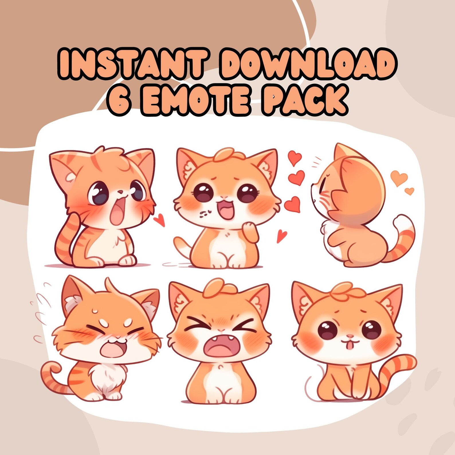 Ginger Anime Cat Twitch Emotes Bundle Instant Download Multiple Sizes ...