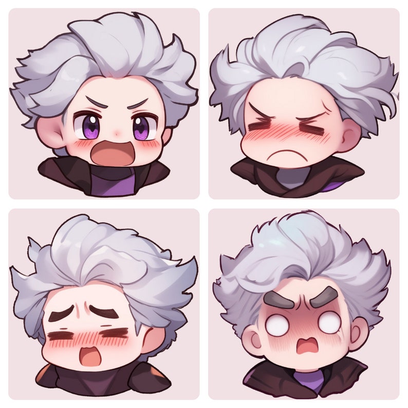 White Hair Chibi Man Anime Twitch Emotes Bundle | Instant Download ...