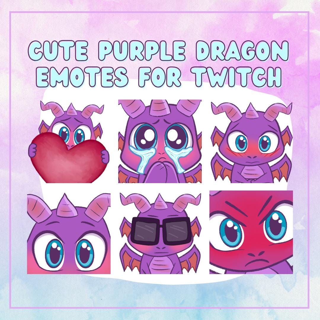 Purple Dragon Cute Twitch/discord Emotes | Mystic Dragon Expressions ...