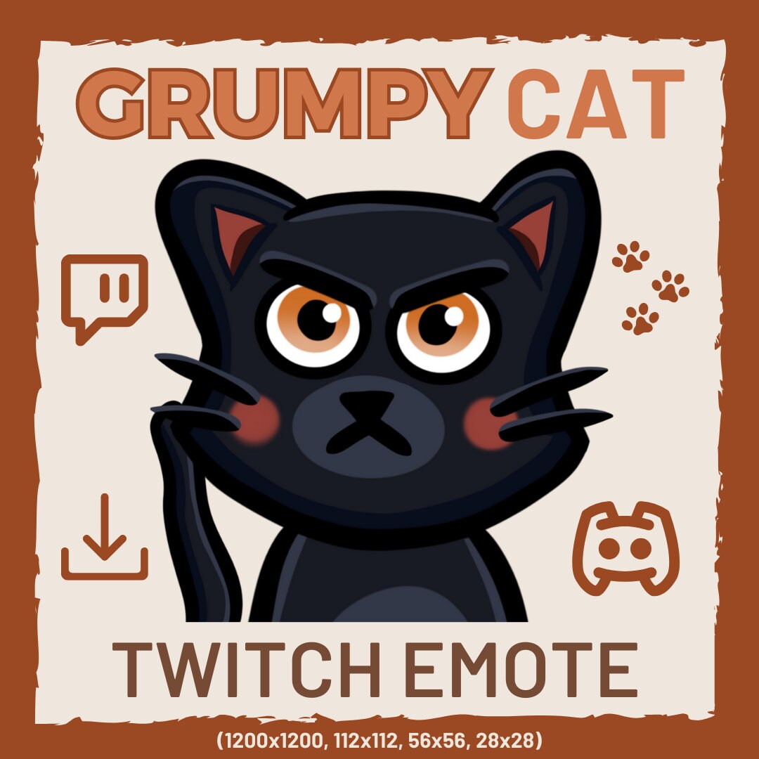 Grumpy Black Cat Emote for Twitch | Angry Cat Emote for Twitch | Grumpy Black Cat | Funny Cat ...