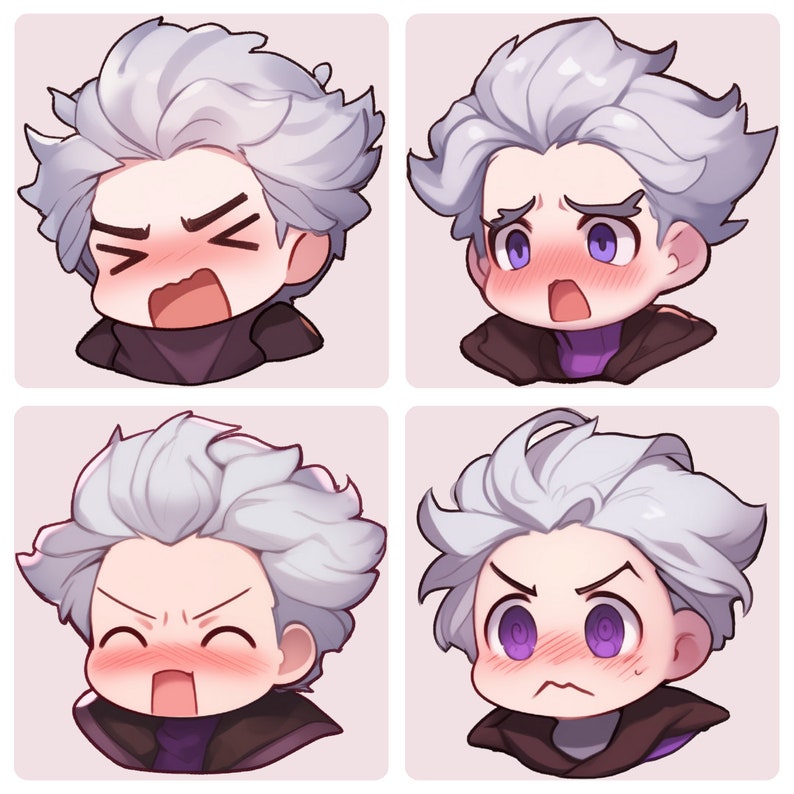 White Hair Chibi Man Anime Twitch Emotes Bundle | Instant Download ...