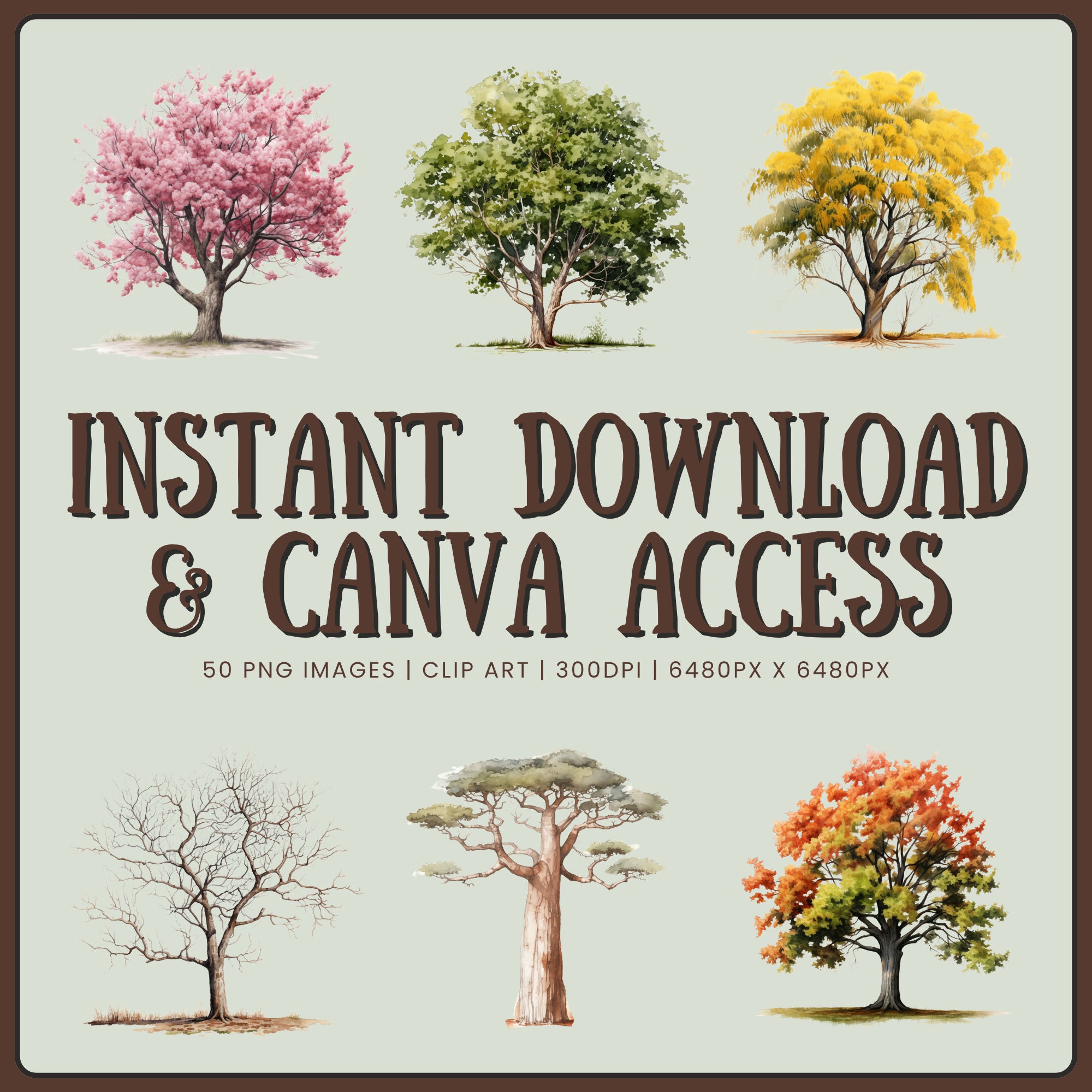 Watercolor Trees Clipart Pack Set of 50 PNG Images Digital Download ...