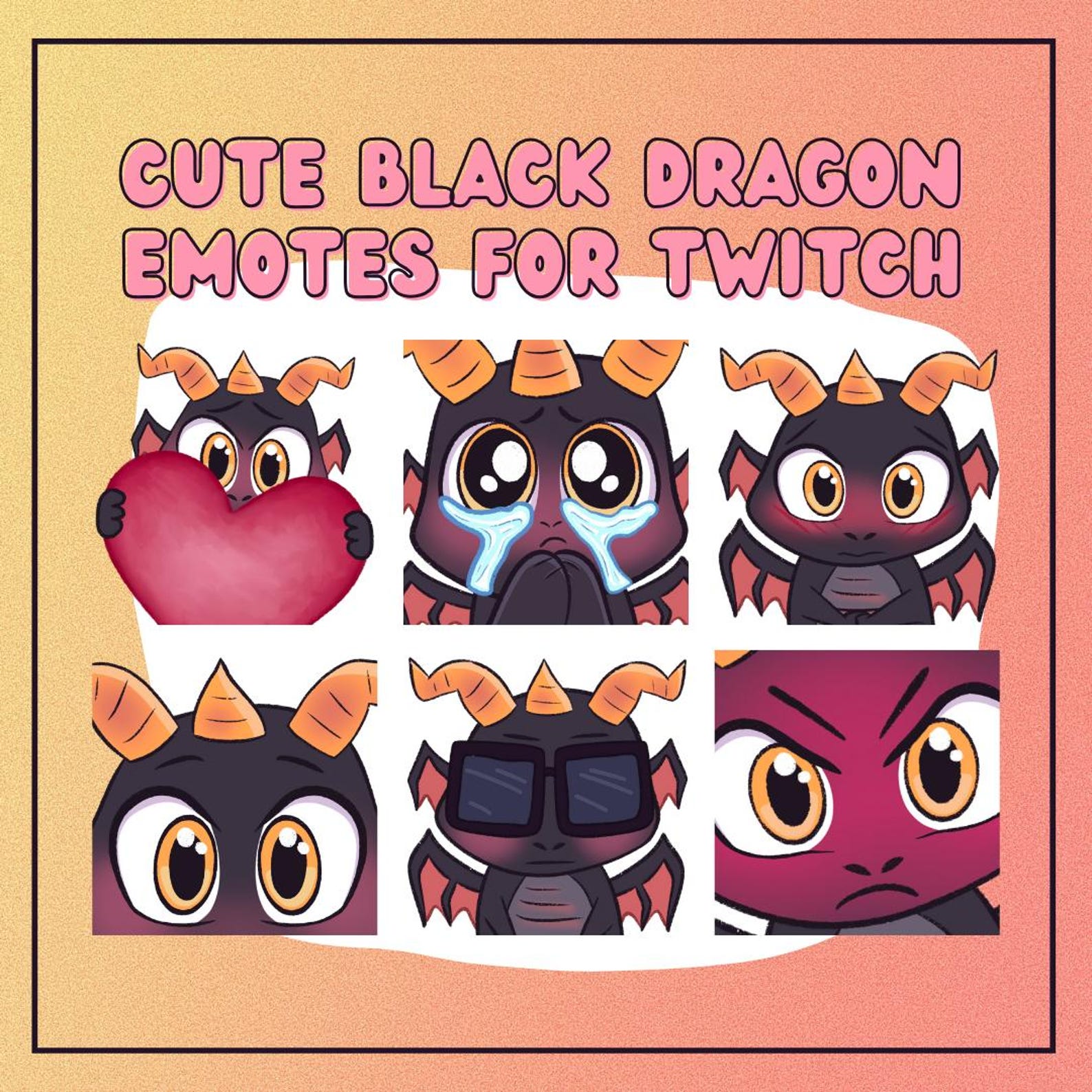 Cute Black Dragon Twitch/discord Emotes | Mystic Dragon Expressions ...