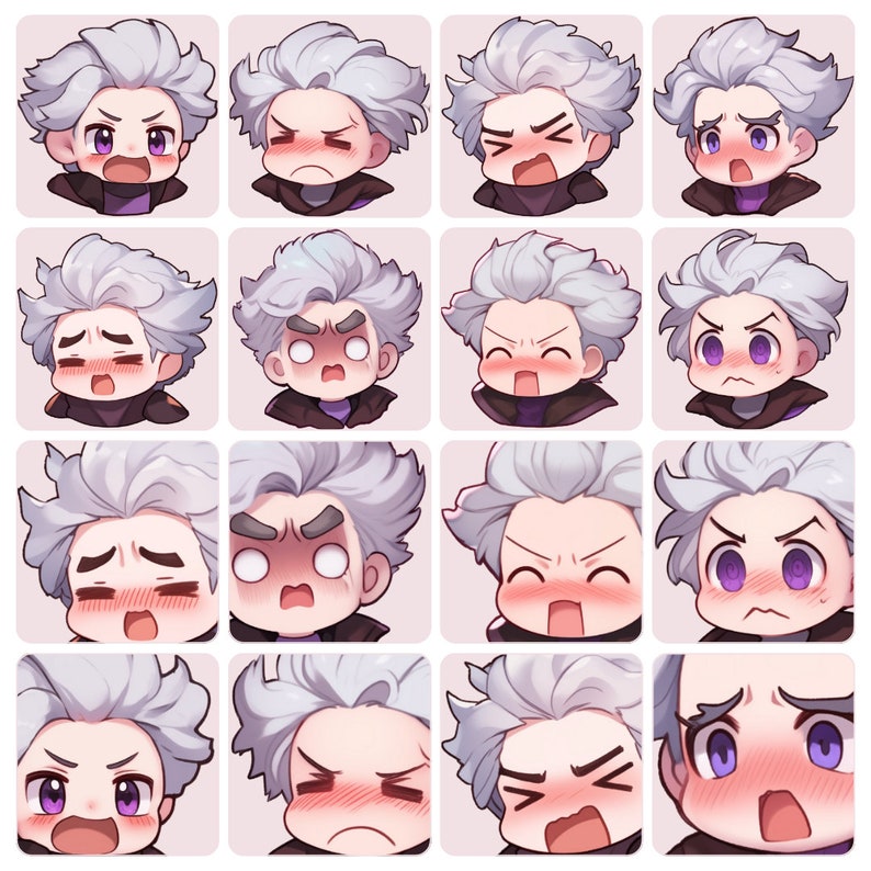 White Hair Chibi Man Anime Twitch Emotes Bundle | Instant Download ...