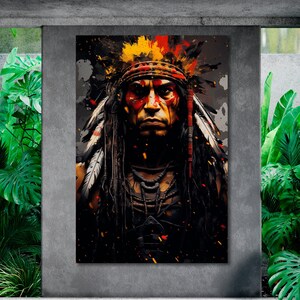 Indigenous Chief Portrait Print Native American Large Canvas Wall Art ...