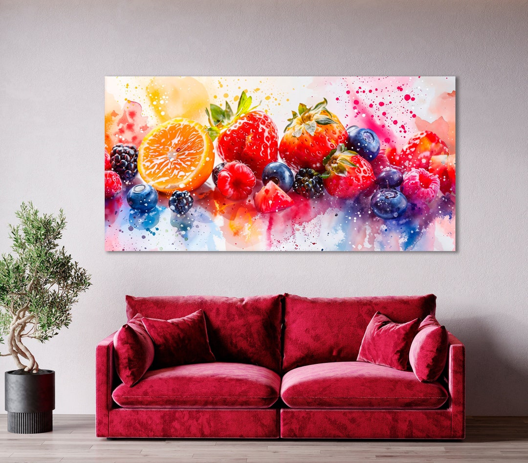 Colorful Fruit Medley Canvas Wall Art Fruits Watercolor Style Art Print ...