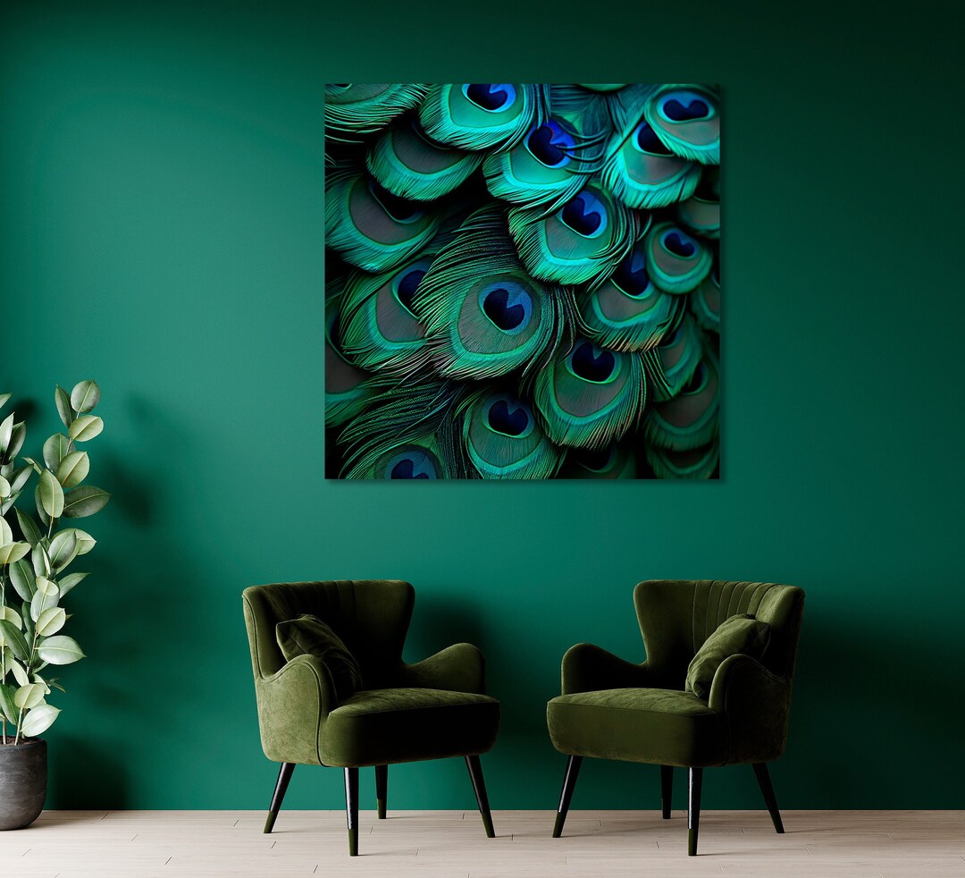 Vibrant Peacock Feathers Close-up Print Exotic Bird Abstract Canvas ...