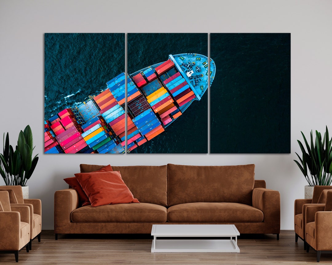 Aerial View Container Cargo Ship Canvas Wall Art Print Nautical Wall ...