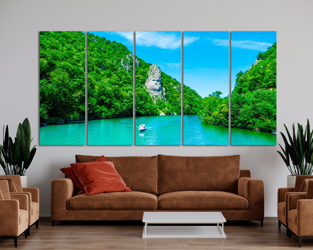 Decebal Statue Print Serene River Canvas Wall Art Romania Modern ...