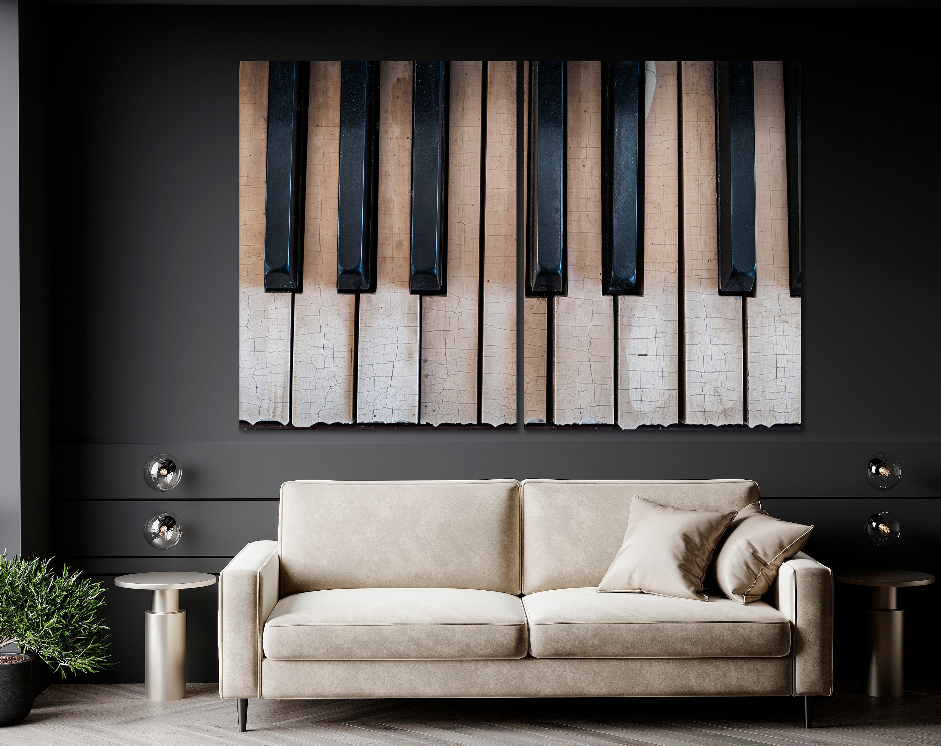 Vintage Piano Keys Print Classical Music Canvas Wall Art Artistic Black ...