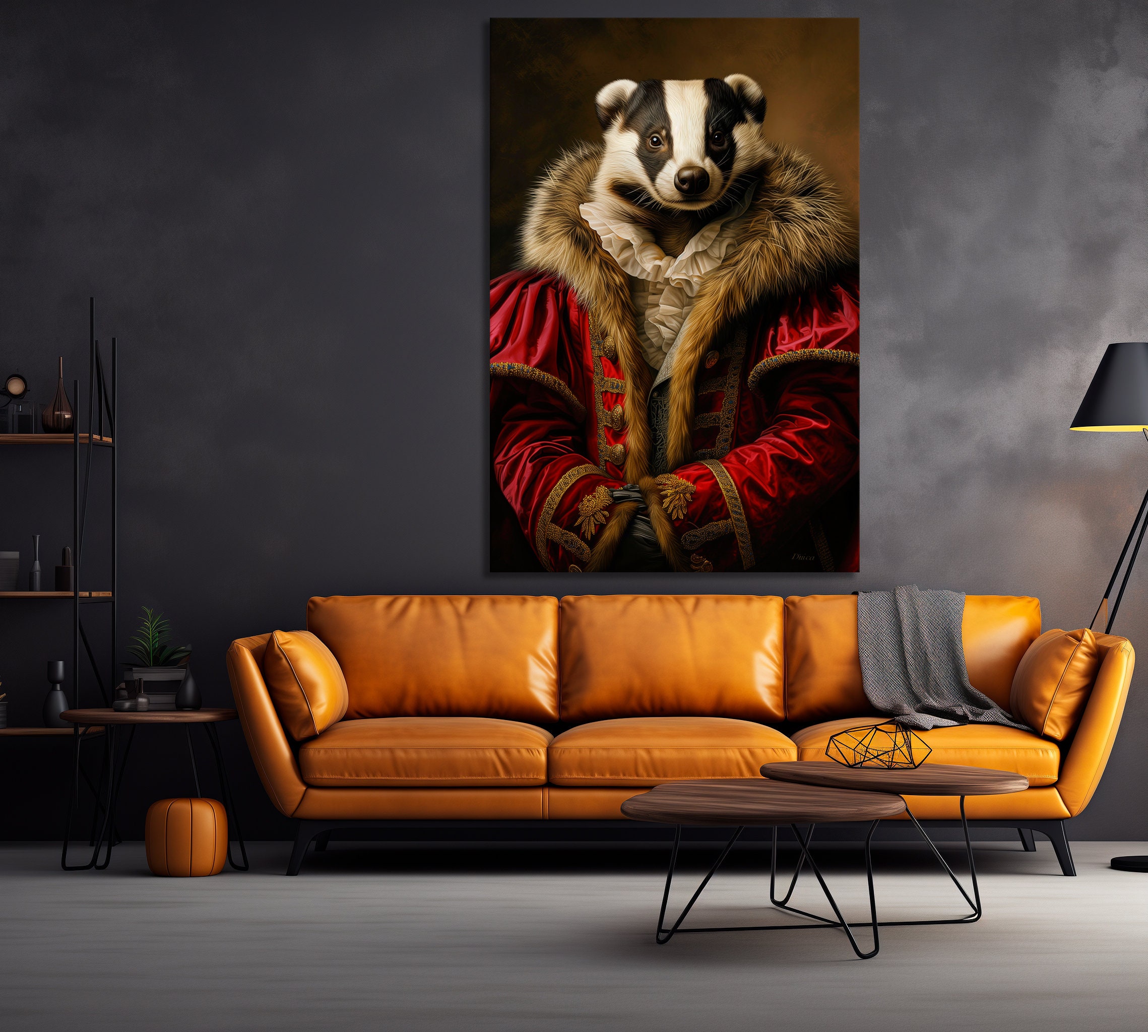 Funny Badger in Dapper Attire Print Whimsical Animal Canvas Wall Art ...