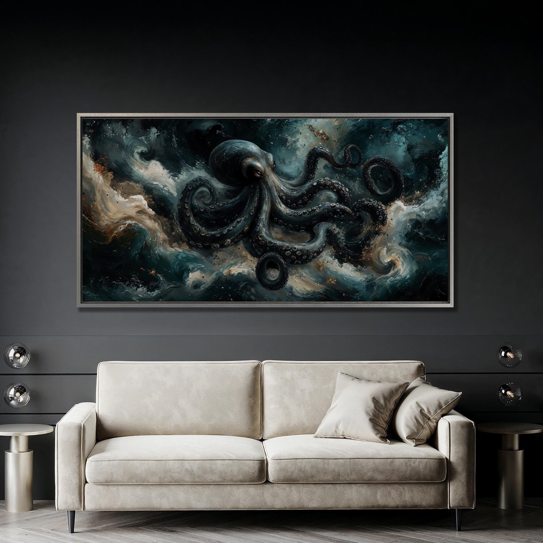 Majestic Octopus Canvas Wall Art Ocean Waves Painting Print Large ...