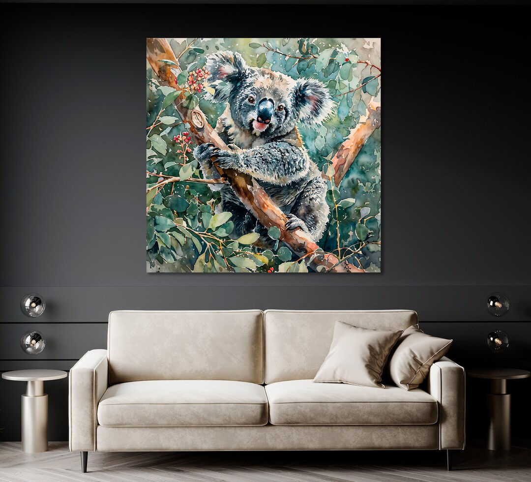 Cheerful Koala Canvas Wall Art Australian Animal Watercolor Art Print ...